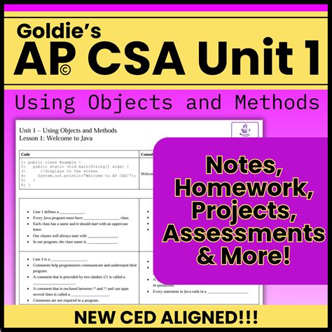 Ap® Csa Unit 1 Using Objects And Methods Goldies Complete Curricul