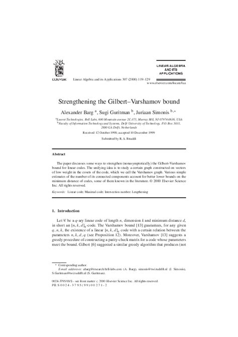 pdf strengthening the gilbert varshamov bound
