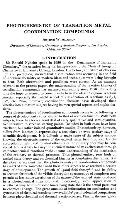 Pdf Photochemistry Of Transition Metal Coordination Compounds
