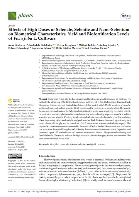 (PDF) Effects of High Doses of Selenate, Selenite and Nano-Selenium on Biometrical ...