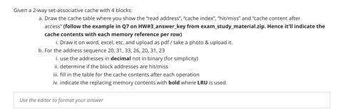 Solved Given A Way Set Associative Cache With Blocks A Chegg