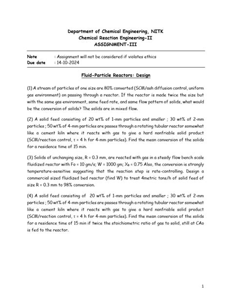 assignment iii pdf chemical reactor gases