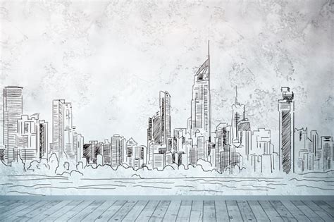 Premium Photo Interior With City Sketch