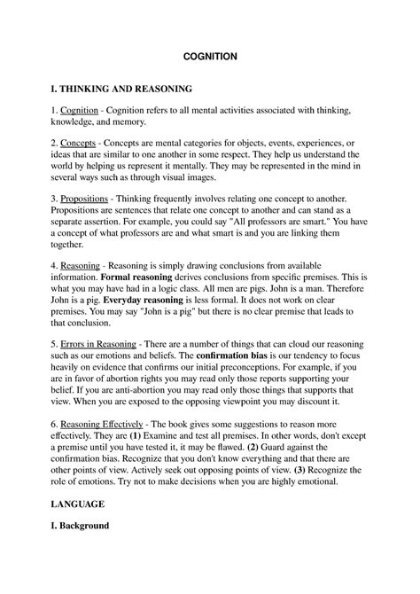 Cognition Lecture Notes COGNITION I THINKING AND REASONING Cognition Cognition Refers To