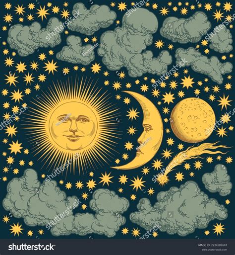 Sun Moonstars Clouds Sky Design Set Stock Vector Royalty Free 2224587607 Shutterstock