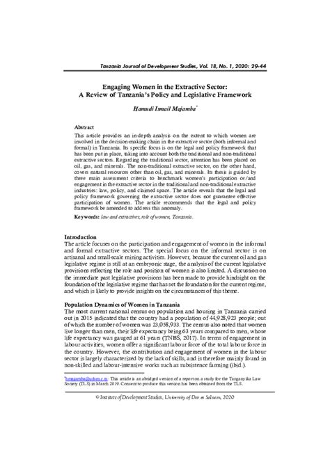 Pdf Engaging Women In The Extractive Sector A Review Of Tanzanias