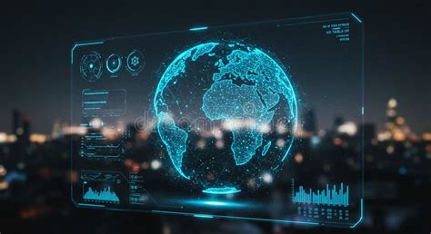 Uturistic Digital Interface Displaying A Holographic Globe With Detailed World Map And Stock