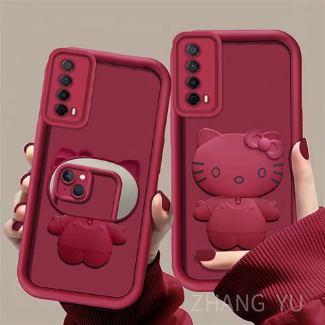 Casing Huawei Y A New Phone Case Tpu Soft Case Cat Makeup Mirror Holder Lens Fully Covered Shock