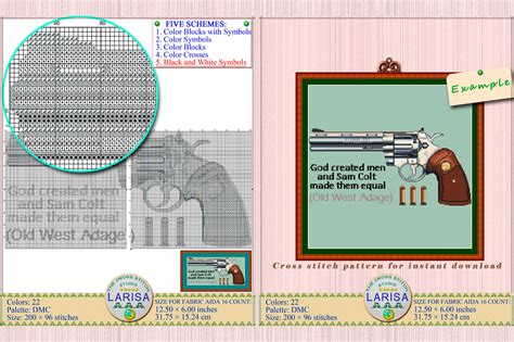 Revolver Cross Stitch Pattern Colt Python Pistol By Larisastitch