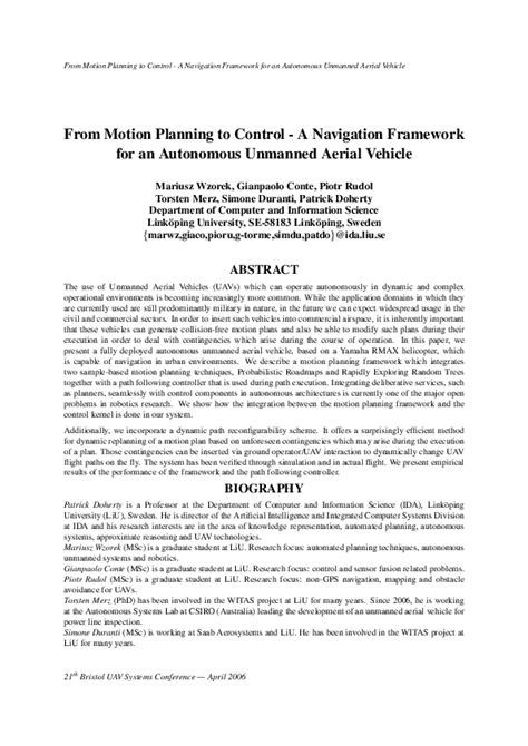 pdf from motion planning to control a navigation framework for an