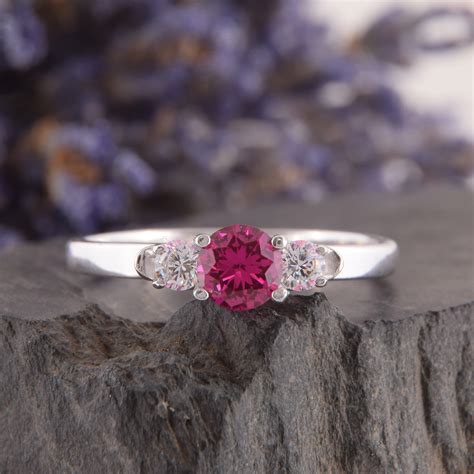 Unique Womens Ruby Silver Ring Ruby Silver Engagement Ring Art Deco