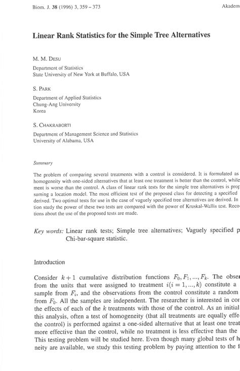 PDF Linear Rank Statistics For The Simple Tree Alternatives