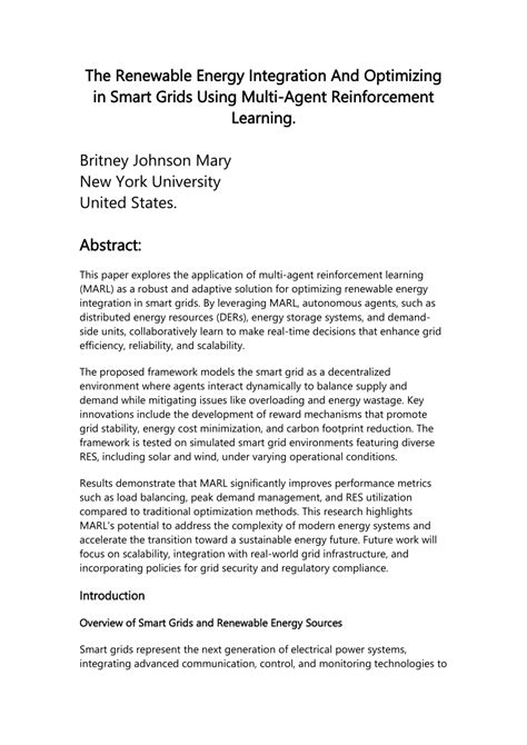 Pdf The Renewable Energy Integration And Optimizing In Smart Grids Using Multi Agent