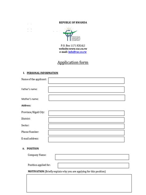 Rwanda Job Application Form Pdf