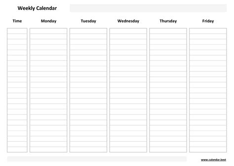 Printable Weekly Calendar Monday Through Friday