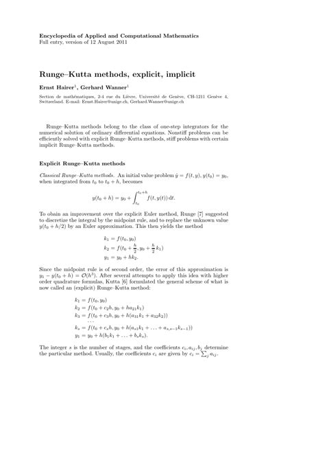 Pdf Rungekutta Methods Explicit Implicit