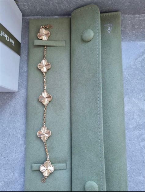 Vca Vintage Alhambra 5 Motif Guiloche Bracelet Womens Fashion