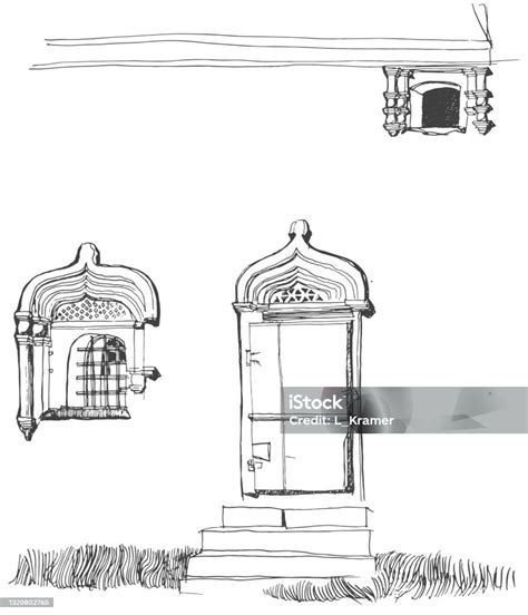 오래된 러시아 건축 양식의 문 프레임과 창 아키트라브의 장식 요소 흑백 낙서 잉크 및 펜 스케치 드로잉 0명에 대한 스톡 벡터 아트 및 기타 이미지 Istock