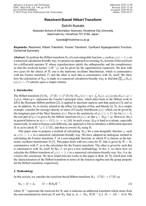 Resolvent Based Hilbert Transform Scientificnet