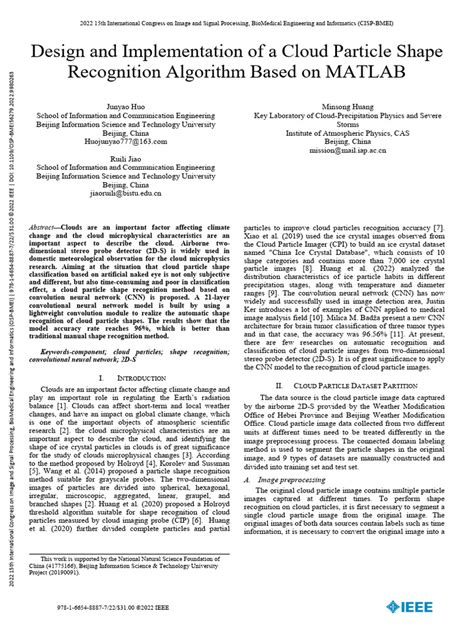 Design And Implementation Of A Cloud Particle Shape Recognition Algorithm Based On Matlab Pdf