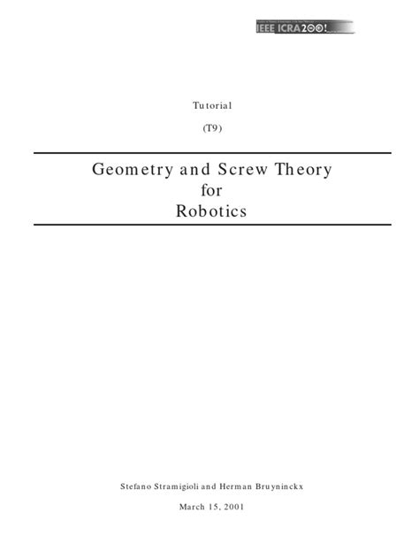 Geometry And Screw Theory For Robotics Pdf Euclidean Vector