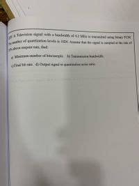 Answered The Number Of Quantization Levels Is Assume That The Signal Is Sampled At The