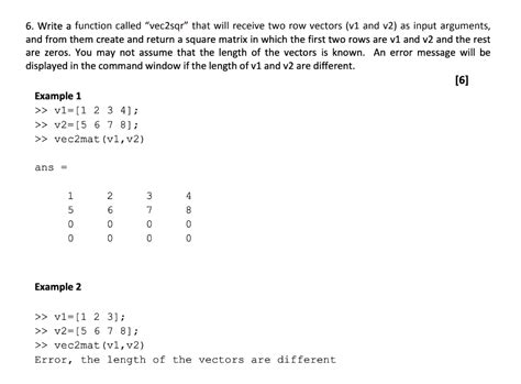 solved 6 write a function called vec2sqr that will