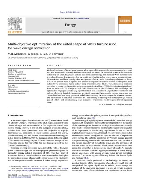 pdf multi objective optimization of the airfoil shape of wells turbine used for wave energy