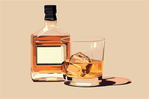 위스키 병 유리 얼음 큐브 프리미엄 Ai 생성 벡터