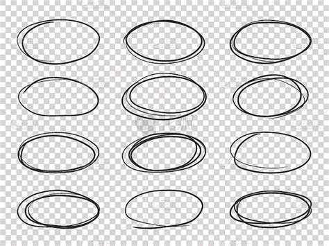 涂鸦。手绘椭圆，圆形突出旧铅笔素描矢量孤立素材 花瓣网