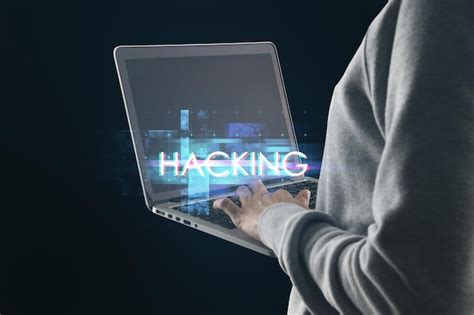 Premium Photo Hacker Using Laptop With Abstract Glowing Big Data