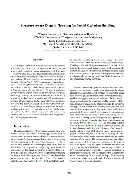 Pdf Structure Aware Keypoint Tracking For Partial Occlusion Handling