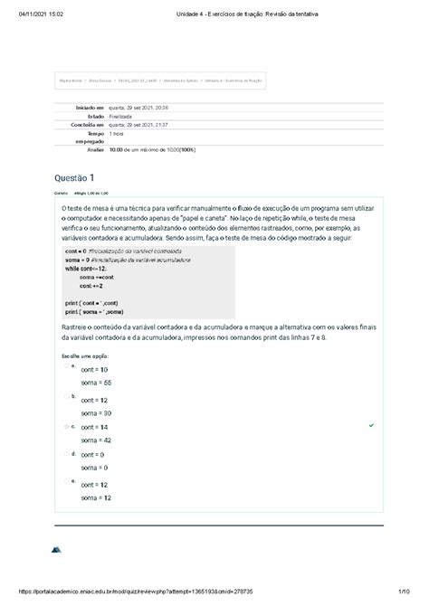 Unidade Exerc Cios De Fixa O Python P Gina Inicial Meus Cursos Eniac F Studocu
