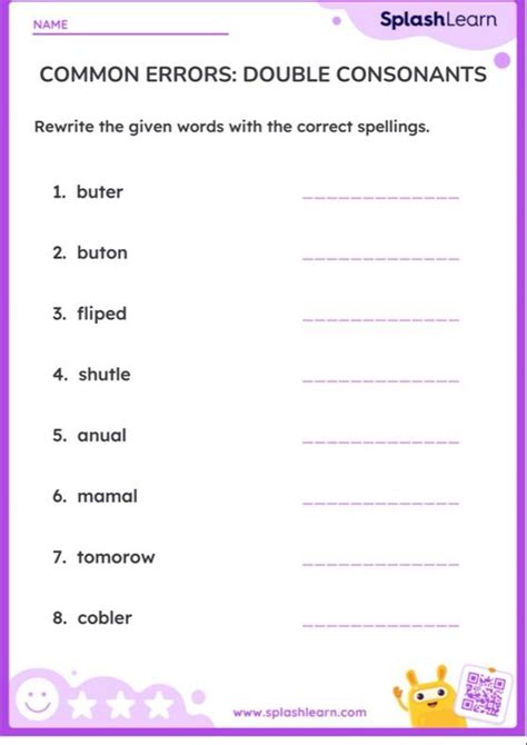 Common Errors Double Consonants — Printable Ela Worksheet