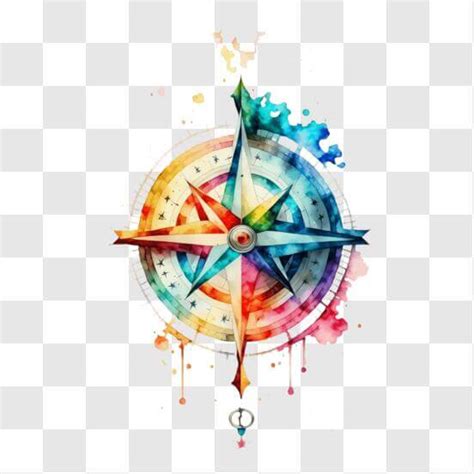 Download Colorful Compass With Watercolor Splashes Png Online