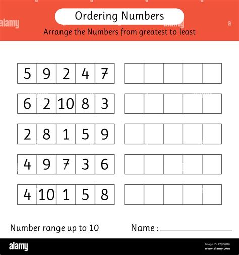 Ordering Numbers Worksheet Arrange The Numbers From Greatest To Least Number Range Up To 10