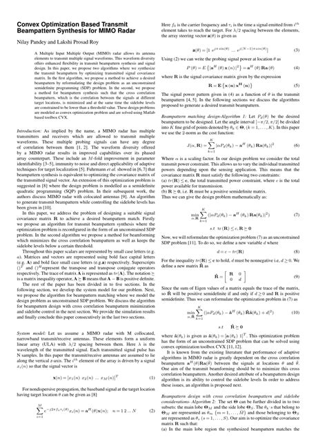 Pdf Convex Optimization Based Transmit Beampattern Synthesis For Mimo Radar