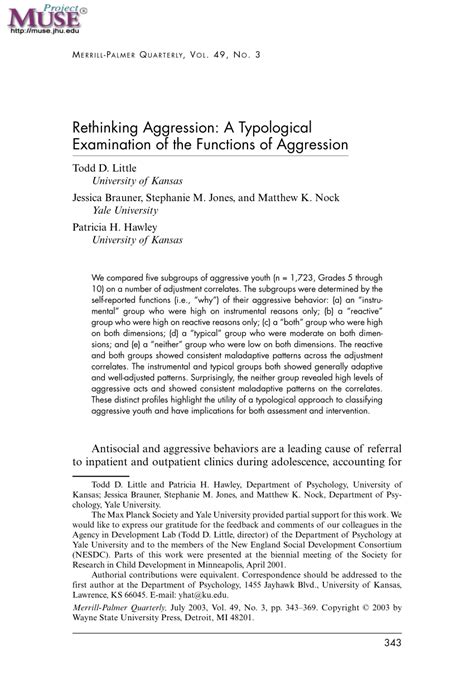 Pdf Rethinking Aggression A Typological Examination Of The Functions Of Aggression