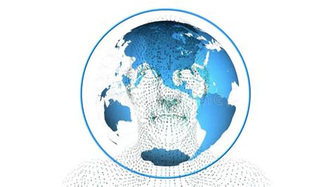 Mesh Forming Head Outline Starting Ring Fading While Globe Spinning Visualizing Global Data