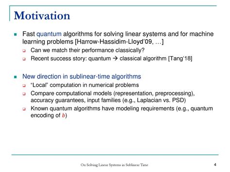 On Solving Linear Systems In Sublinear Time Ppt Download