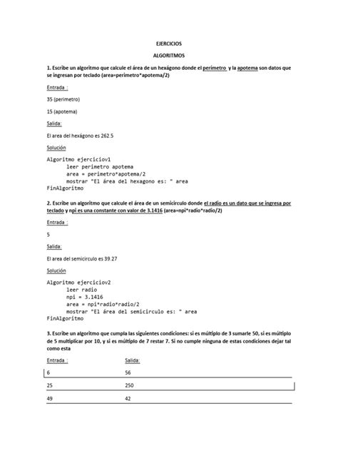 Ejercicios Algoritmos Pdf Algoritmos Matemáticas