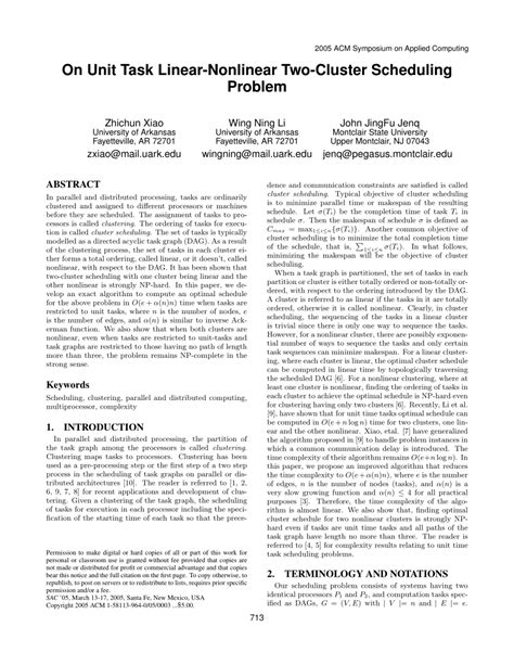 Pdf On Unit Task Linear Nonlinear Two Cluster Scheduling Problem