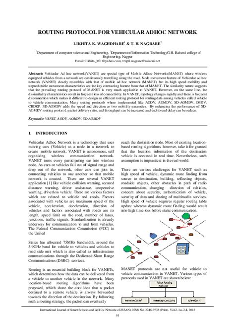 Pdf Routing Protocol For Vehicular Adhoc Network Trupti Nagrare