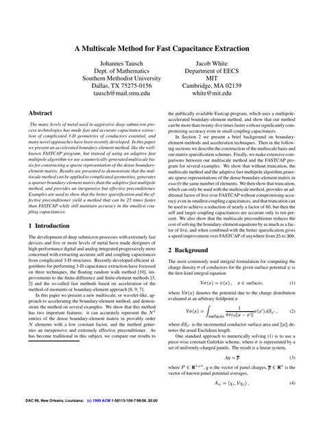 Pdf A Multiscale Method For Fast Capacitance Extraction