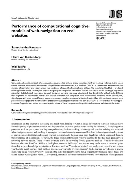 pdf performance of computational cognitive models of web navigation