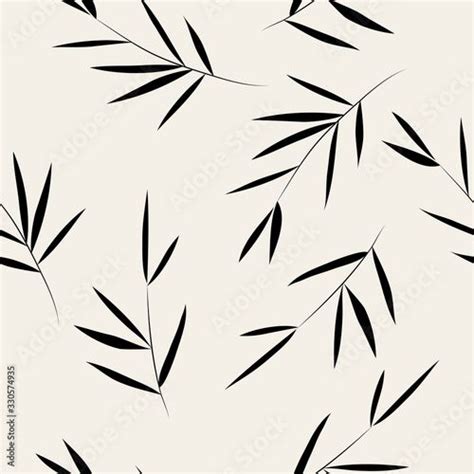 Black And White Bamboo Leaves On A Light Background Seamless Pattern Wallpaper Mural