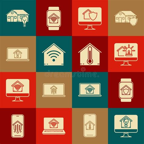 Set Computer Monitor With Smart House And Light Bulb Smart Watch Under Protection Alarm Home