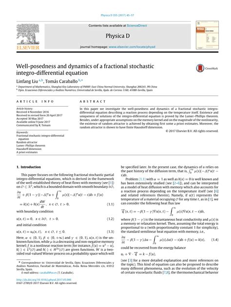Pdf Well Posedness And Dynamics Of A Fractional Stochastic Integro Differential Equation