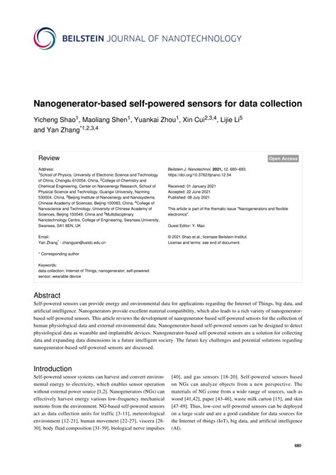 PDF Nanogenerator Based Self Powered Sensors For Data Collection