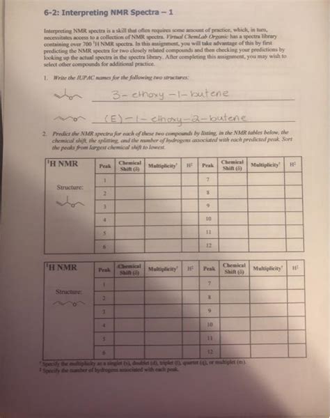 Solved 6 2 Interpreting NMR Spectra 1 Interpreting NMR Chegg Com